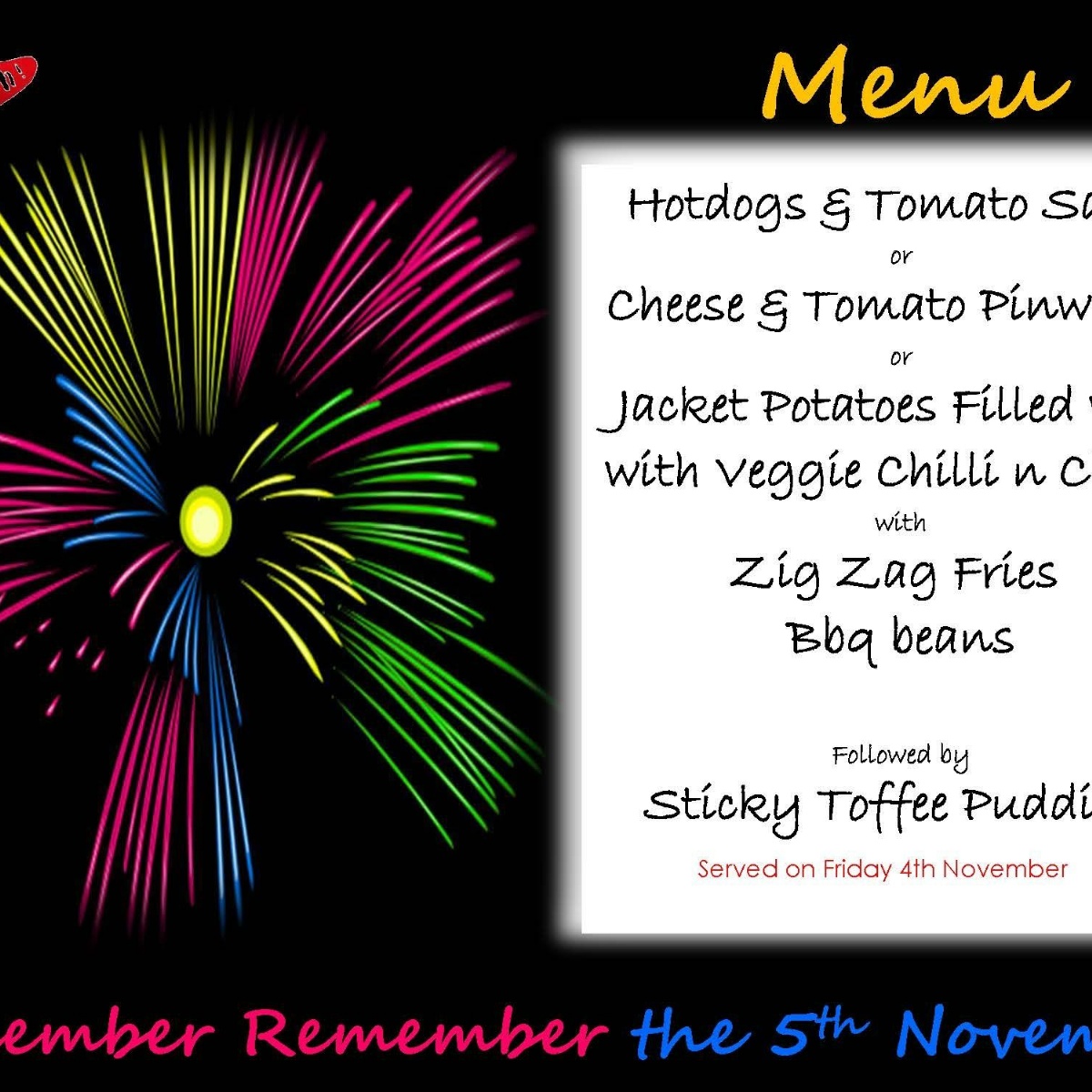 The Milford Academy - Bonfire Menu