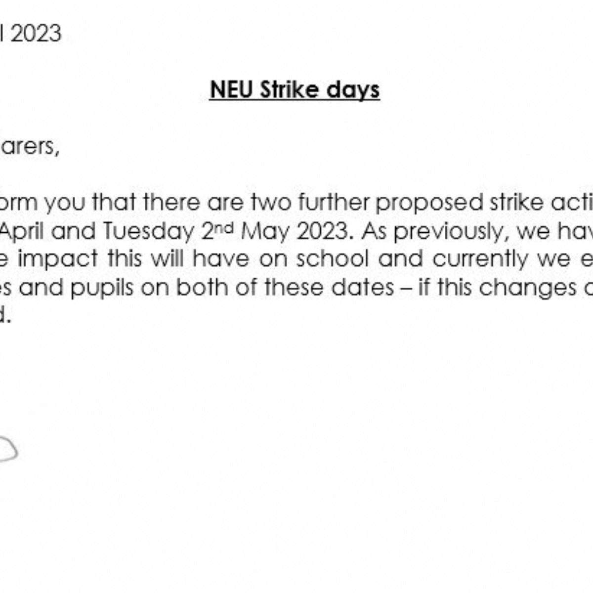 The Milford Academy - Strike Action Letter