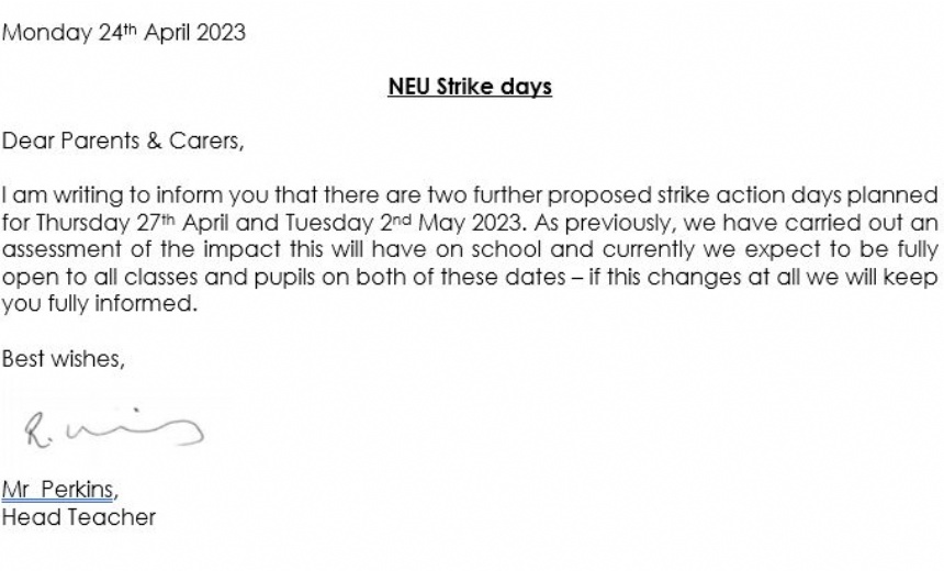 The Milford Academy - Strike Action Letter